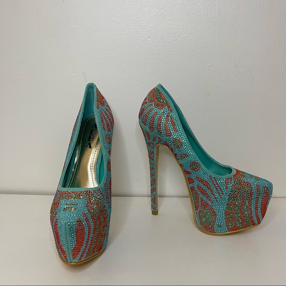 Alba | Shoes | Alba Mint Beaded Platform Heels Blue And Orange ...